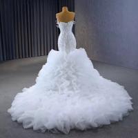 China Elegant Ruffles Boho Backless V-neck Sleeveless Beaded Bridal Mermaid Court Train White Wedding Dresses for sale