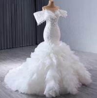 China Vintage Ruffles Boho V-neck Sleeveless Beaded Bridal Mermaid Court Train White Lace And Tulle Long Wedding Dress for sale