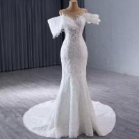 China Vintage Ruffles Boho V-neck Sleeveless Beaded Bridal Mermaid Court Train White Lace And Tulle Long Wedding Dress for sale