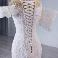 China Vintage Ruffles Boho V-neck Sleeveless Beaded Bridal Mermaid Court Train White Lace And Tulle Long Wedding Dress for sale