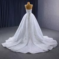 China Elegant Beaded Spaghetti Straps A-line Court Train Boat Neck Lace-up Mermaid White Sequins Long Wedding Dress for sale