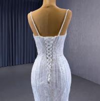 China Elegant Beaded Spaghetti Straps A-line Court Train Boat Neck Lace-up Mermaid White Sequins Long Wedding Dress for sale