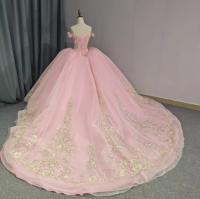 China Beautiful Sweetheart Neck Off-the-shoulder Beaded Appliqued Ball Gown Party Girl 12 Years Pink Organza Quinceanera Dress for sale