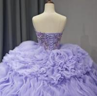 China Beautiful Plus Size Lace-up Ruched Sleeveless Chapel Train Evening Party Gown Lilac Tulle Quinceanera Dress for sale