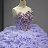 China Beautiful Plus Size Lace-up Ruched Sleeveless Chapel Train Evening Party Gown Lilac Tulle Quinceanera Dress for sale