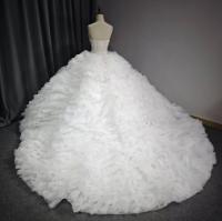 China Princess Sleeveless Puffy Ruffle Plus Size Chapel Train Beaded 15 Girl Ball Gown White Tulle Quinceanera Dress for sale