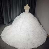 China Princess Sleeveless Puffy Ruffle Plus Size Chapel Train Beaded 15 Girl Ball Gown White Tulle Quinceanera Dress for sale