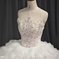 China Princess Sleeveless Puffy Ruffle Plus Size Chapel Train Beaded 15 Girl Ball Gown White Tulle Quinceanera Dress for sale