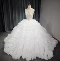 China Princess Sleeveless Puffy Ruffle Plus Size Chapel Train Beaded 15 Girl Ball Gown White Tulle Quinceanera Dress for sale