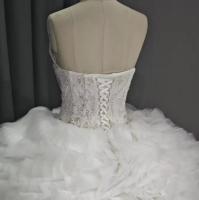 China Princess Sleeveless Puffy Ruffle Plus Size Chapel Train Beaded 15 Girl Ball Gown White Tulle Quinceanera Dress for sale