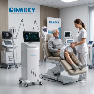 China Vertical ABS Physiotherapy Equipment Dual Handles Shockwave Technology 6 Tesla Non-invasive Pain Relief Device for Home Use for sale