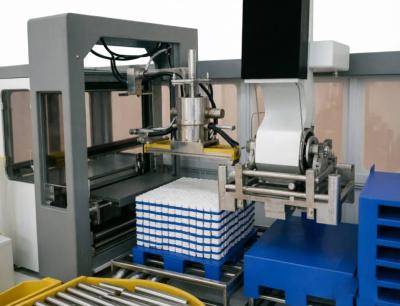 China Automatic Bottle Palletizer with Stainless Steel Frame PLC Touchscreen Interface and Dual-Pallet Circulating Storage for sale