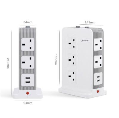 China UK Plug 13A 3250W Rubik Cube Vertical Power Strip with 11 Outlets 2 USB Surge Protection for sale
