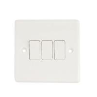 China Small Button Wall Switch Socket 3 Gang 1 Street Light Switch 10A 220-250V Fireproof PC for sale