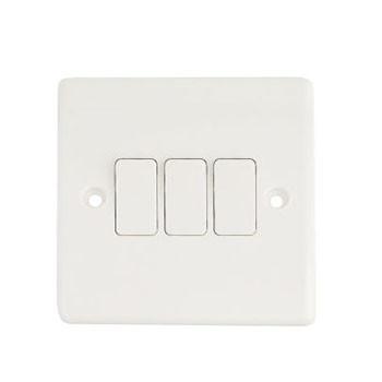 China Small Button Wall Switch Socket 3 Gang 1 Street Light Switch 10A 220-250V Fireproof PC for sale