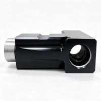 China Custom CNC Machined Aluminum 90 Degree Threaded Valve Block | Black Anodized Billet Aluminum Fluid Pipe Fitting Connector for sale
