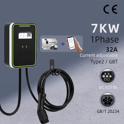China 32A 7kW GBT EV Charger Wallbox Type 2 Station with WiFi APP Control and RFID Cards for Commercial Use for sale