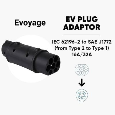 China Type 2 to Type 1 EV Charger Adapter 16A/32A 230V 7.2KW IEC 62196 to SAE J1772 Converter for sale