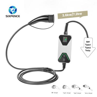 China 3.6KW/7.2KW Portable EV Charger with Universal Plug Compatibility and Smart App Control for 110V-240V Charging for sale