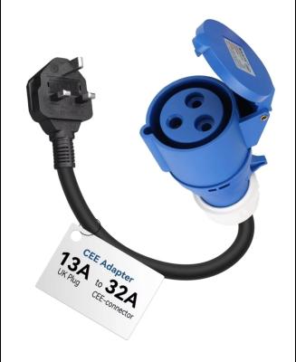 China Sixpence 32A Industrial Blue CEE to UK Plug Adapter Connector Customizable EV Charging Plug with 0.3M Cable for sale