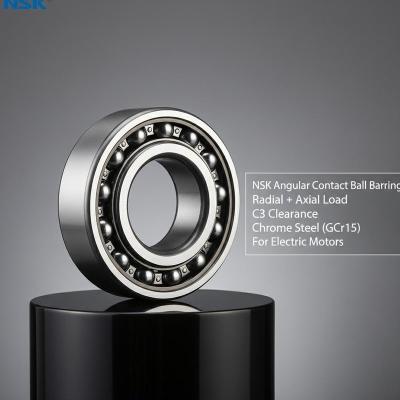 China NSK Angular Contact Ball Bearing with Radial And Axial Load C3 Clearance and Chrome Steel (GCr15) for Electric Motors for sale
