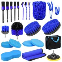 China Hot Sell 23Pcs Car Detailing Brush Set With Carry Bag All Purpose Clean For Cleaning Interior, Exterior for sale