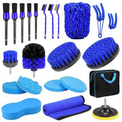 China Hot Sell 23Pcs Car Detailing Brush Set With Carry Bag All Purpose Clean For Cleaning Interior, Exterior for sale