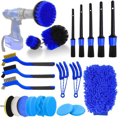 China 22 Pcs Car Detailing Kit Brushes Set  With Auto Drill Sponge Polishing Pads for sale