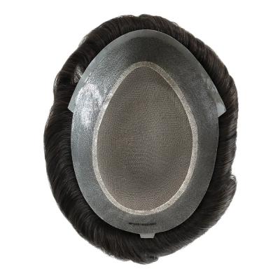 China Duro Mono PU Indian Human Hair Toupee Men's Wig Hair Replacement Fine mono for sale