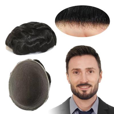 China Toupee For Mens Full Lace Human Hair Replecement System Natural Hairpiece 8x10'' Color 1B# for sale