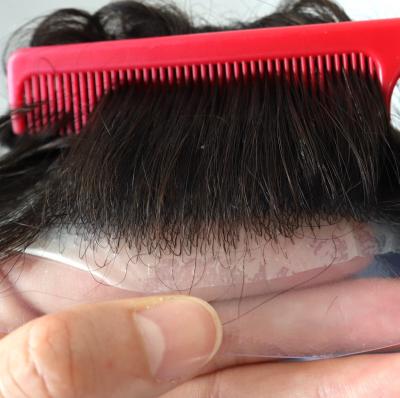 China Natural Human Hair Toupee Full PU Super Thin Skin Base Color 4# 0.03mm 120% Density Size 8x10 Body Wave for sale