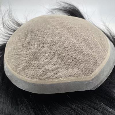 China High Quality M-Lace Natural Straight Indian Remy Human Hair Silk Base Men Toupee for sale