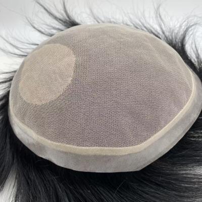 China New Arrival Indian Human Hair Toupee for Men Natural Hairline and Invisible Knots Color Black Silk Base Hair Toupee for sale