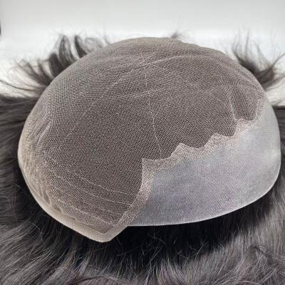 China Hot Selling Natural Q6 Swiss Lace Base Human Hair Men Toupee Prosthesis Patch Unit Durable Male Hair for Men Hair for sale