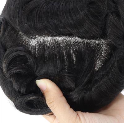 China SKIN V-looped Human Hair Pieces 0.12-0.14mm Polyskin Proteses Toupee 130% Density Durable Men Wig Men's Capillary Prothesis for sale