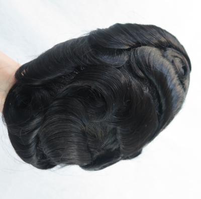 China Long using time Thick Skin 12-14mm,scallop front,Medium,130% 100% Human Hair Toupee Men's Wig Hair Pieces for Men for sale