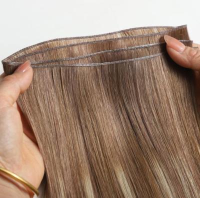 China Seamless European Human Hair Extensions Thick Invisible Weft No Return Hair Double Drawn Genius Weft Hair for sale