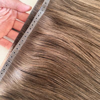 China New Design PU Seamless XO Invisible Butterfly Weft With Holes Cuticle Aligend Twin Tab Hole Flat Weft Hair Extensions for sale