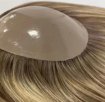 China Large Base Blonde Remy Virgin Hair Top Toupee for Hair Loss 7X9 Size Silicone Womens Full Skin Pu Human Hair Topper for sale
