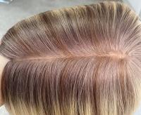China Custom-made Scalp Thick Silicone Toppers Injected Human Hair System Highlight Color Hair Topper for Hair Loss Clients for sale