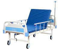 China Stainless Steel Single Crank Hospital Bed 200x90cm with Infusion Stand and ABS Headboard for sale