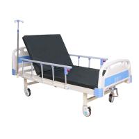 China Stainless Steel Single Crank Hospital Bed 200x90cm with Infusion Stand and ABS Headboard for sale