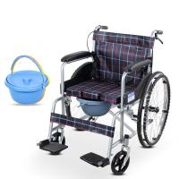 China Plaid Medical Transport Wheelchair 100kg Capacity with Bedpan Adjustable Height 18 Inch Seat for sale