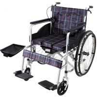 China Plaid Medical Transport Wheelchair 100kg Capacity with Bedpan Adjustable Height 18 Inch Seat for sale