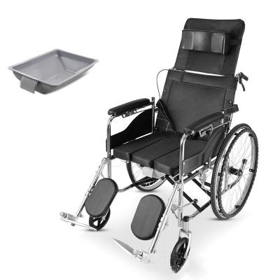 China Thickened Electroplated Half Lying Wheelchair with Toilet 100kg Capacity for sale