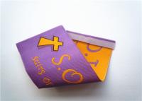 China Garment Accessory Purple Woven Custom Printed Tags For Clothing for sale