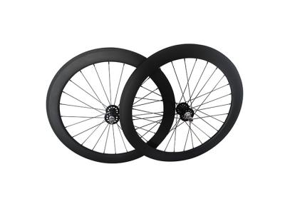 China 700C Track Carbon Disc Wheel T700 , 23mm Width Fixed Gear Bike Wheels Tubular Clincher for sale