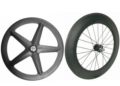 China Light Weight Carbon Track Bike Wheels Tubular Front 5 Spoke With Super Strength for sale