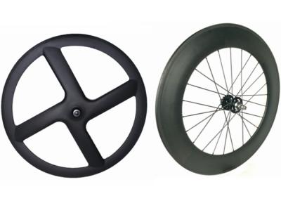 China Black Carbon Tubular Track Wheels , 8 Bars 4 Spoke Track Cycling Wheels  for sale