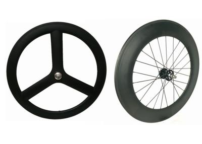 China 3k / 12k Finishing Carbon Track Bike Wheels Tri Spoke 23MM Width Anti Slip For Rainy Days for sale